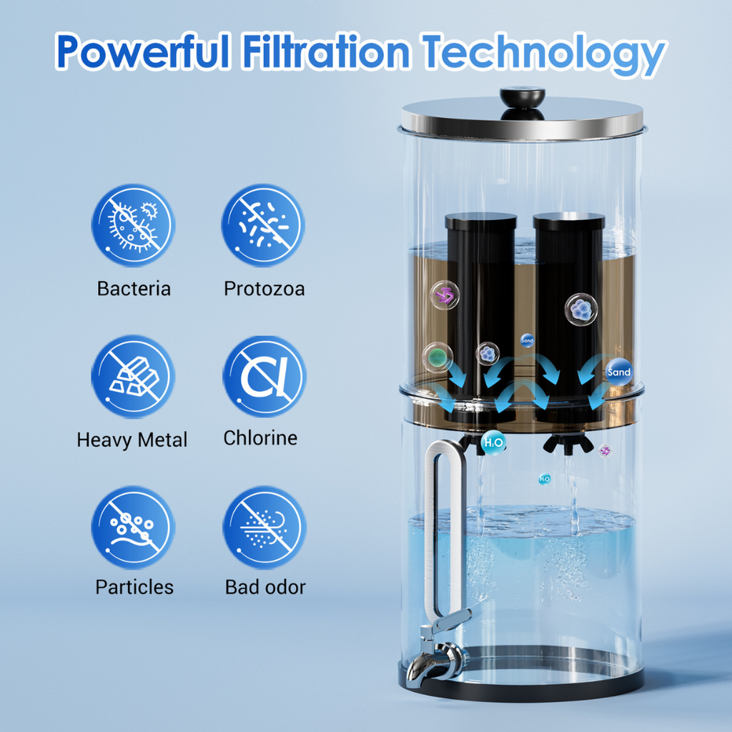 Aimex Portable Water Filter - Gravity-Fed, 304 Stainless Steel, Fluori
