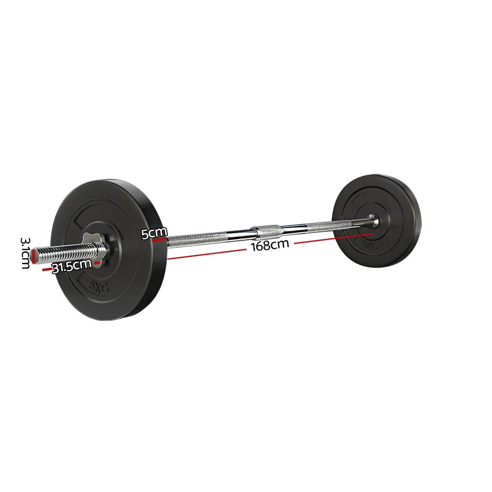 Everfit 18kg Barbell Set Weight Plates Bar Lifting Bench 168cm ...