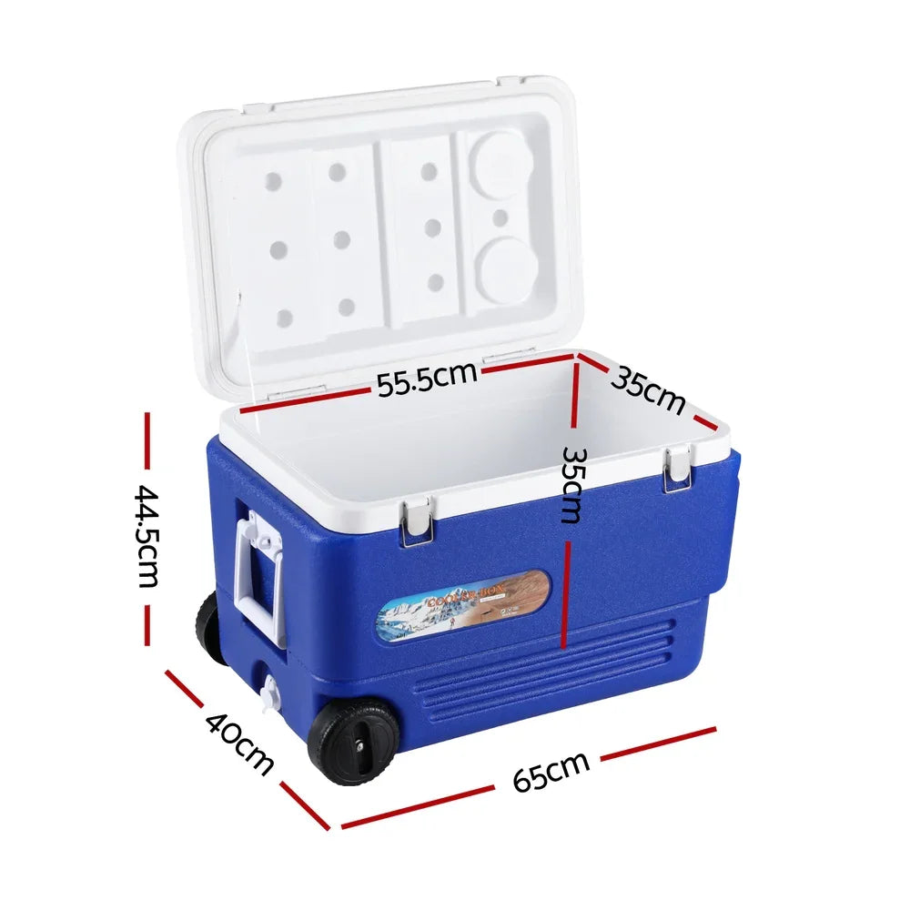 Glacio 60L Portable Ice Cooler Box With Wheels Camping Fridge ...