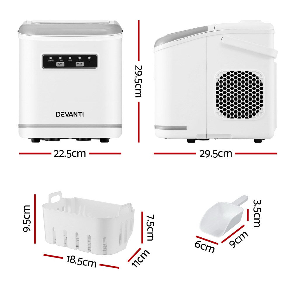 Devanti Ice Maker Machine Portable 12kg Countertop w/Self Cleaning 1.3 ...