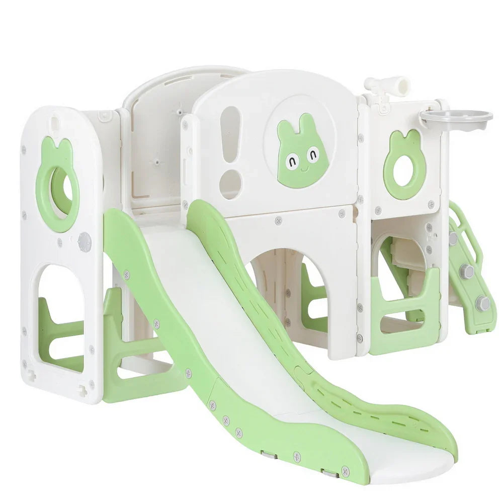 Keezi Kids Slide Swing Set Ball Hoop Rings Football Outdoor Toys Green ...