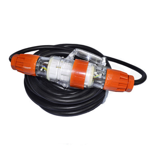 32 Amp 5m 3 Pin Extension Lead Single Phase 250V Rubber Cable Male/Fem