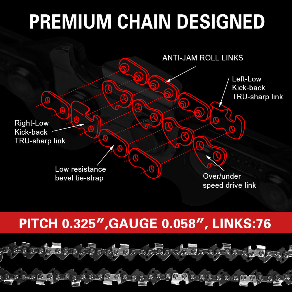 X-BULL 20'' Chainsaw Bar and Chain 0 .325 Pitch Gauge 76 Link Universa ...