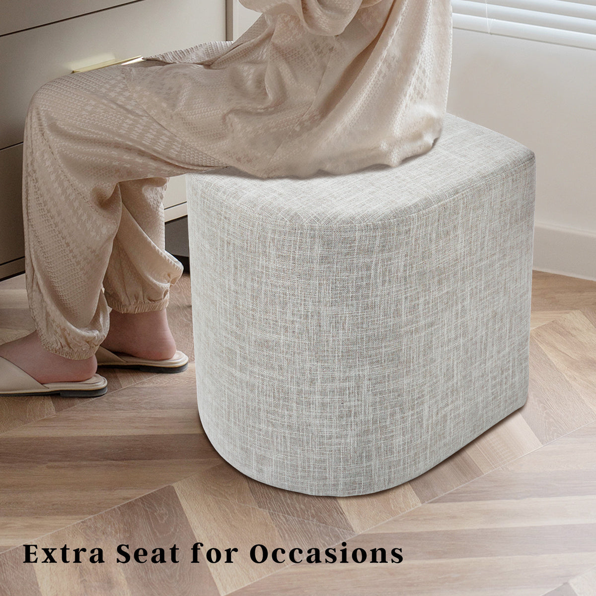 Ottoman Stool Linen Fabric Footstool Foot Rest Pouffe Pouf Seat - Crea ...