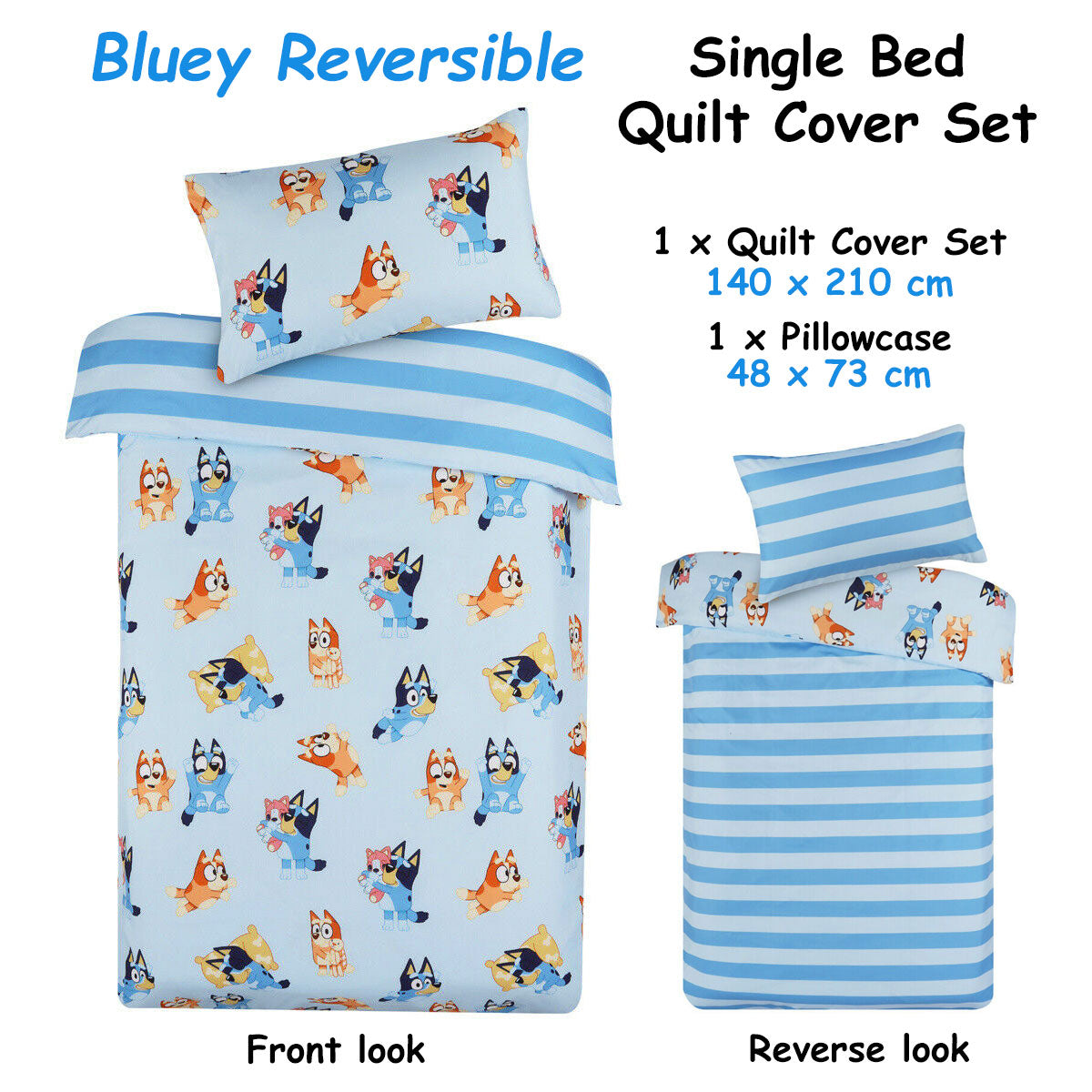 Bluey Bingo Reversible Striped Licensed Quilt Cover Set Single ...