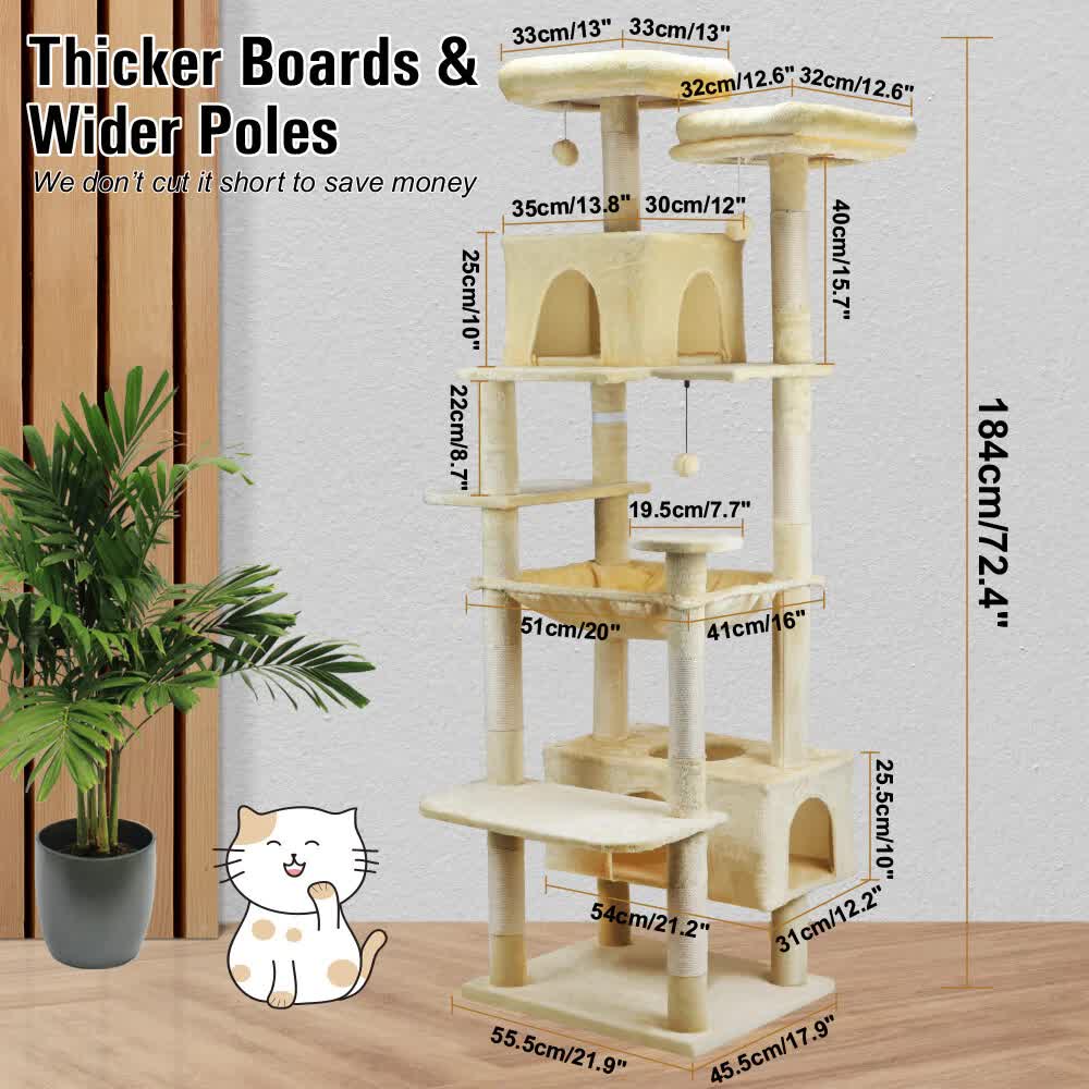 VaKa 184cm Road Cat Tree Tower Scratching Post Scratcher Condo with Bi ...