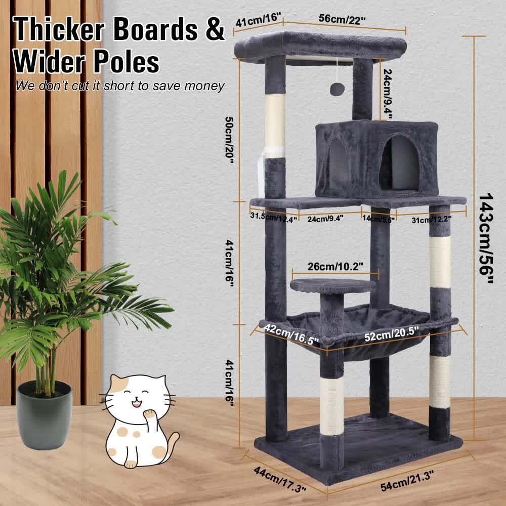 VaKa 143cm Cat Tree Scratching Post Scratcher Tower Condo House Furnit ...