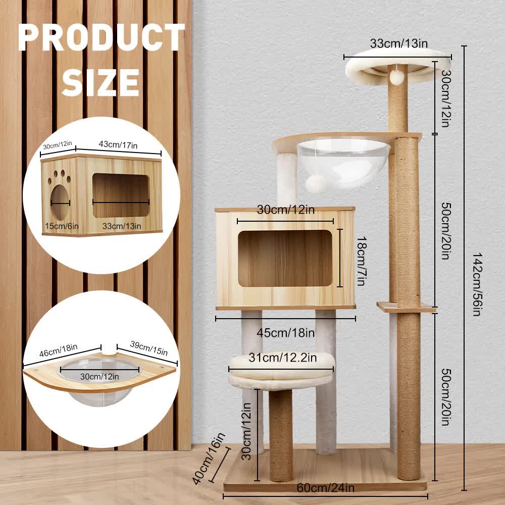 VaKa 1.42M Cat Tree Tower Scratching Post Scratcher Cats Condo House B