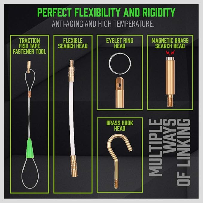 SWANLAKE 11FT/3.3M Fiberglass Running Wire, Pull Push Rod, Fish Tape C ...