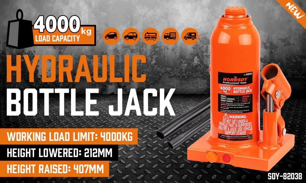 4-Ton (8,000 LBs) Hydraulic Bottle Jack Heavy Duty Car Lifter with Saf ...
