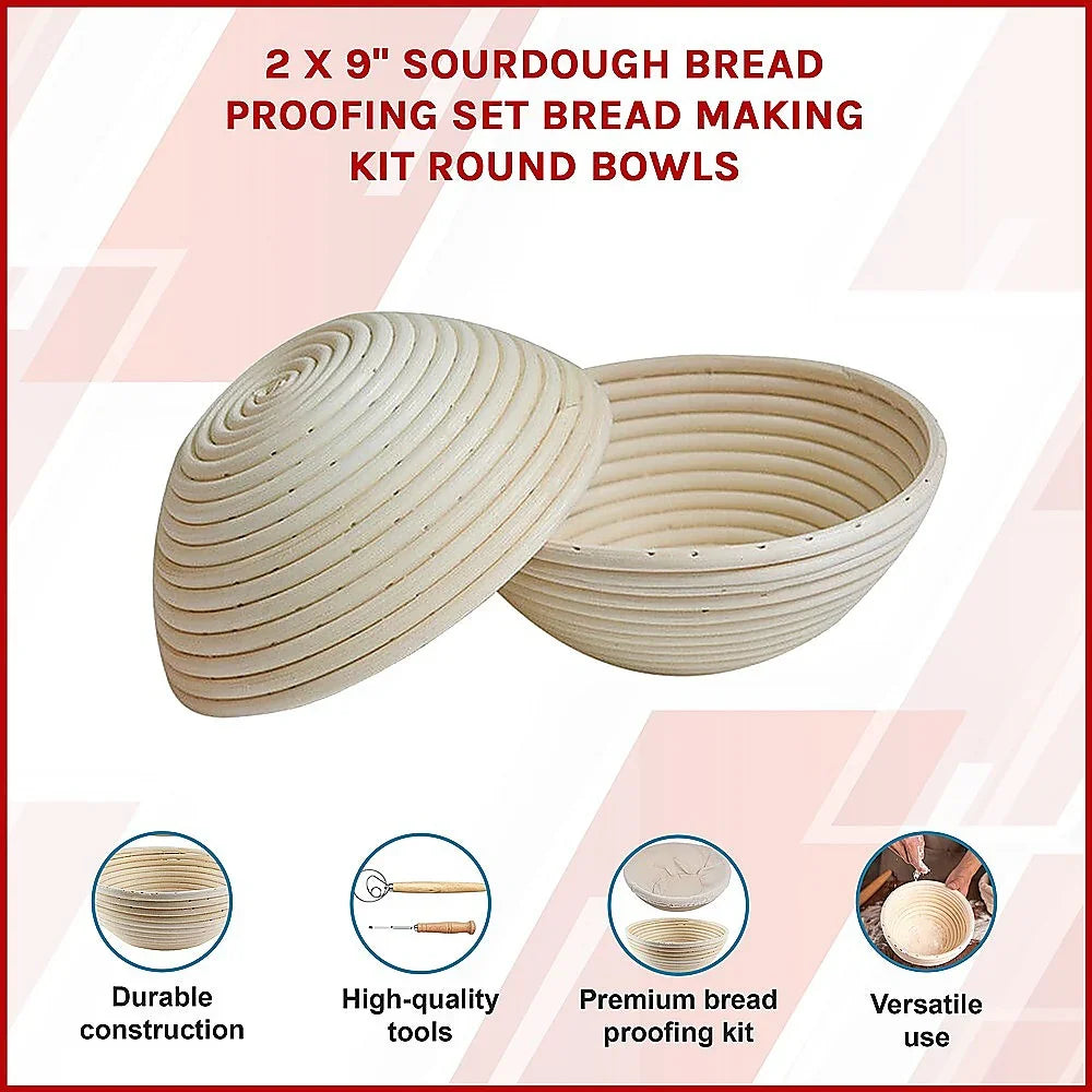 2 x 9" Sourdough Bread Proofing Set Bread Making Kit Round Bowls ...