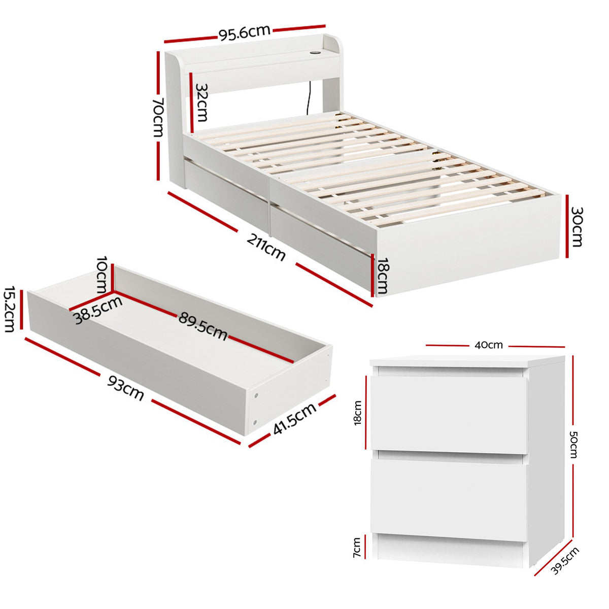 Artiss Single Bed Frame and Bedside Table| KingsWarehouse