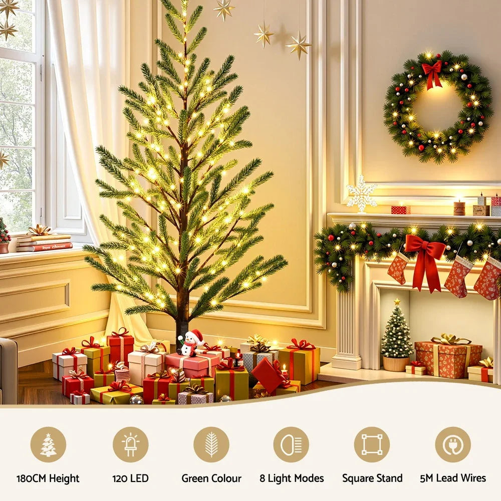 Jingle Jollys Christmas Tree 1.8M Pre-lit LED Xmas Tree 8 Modes Party ...