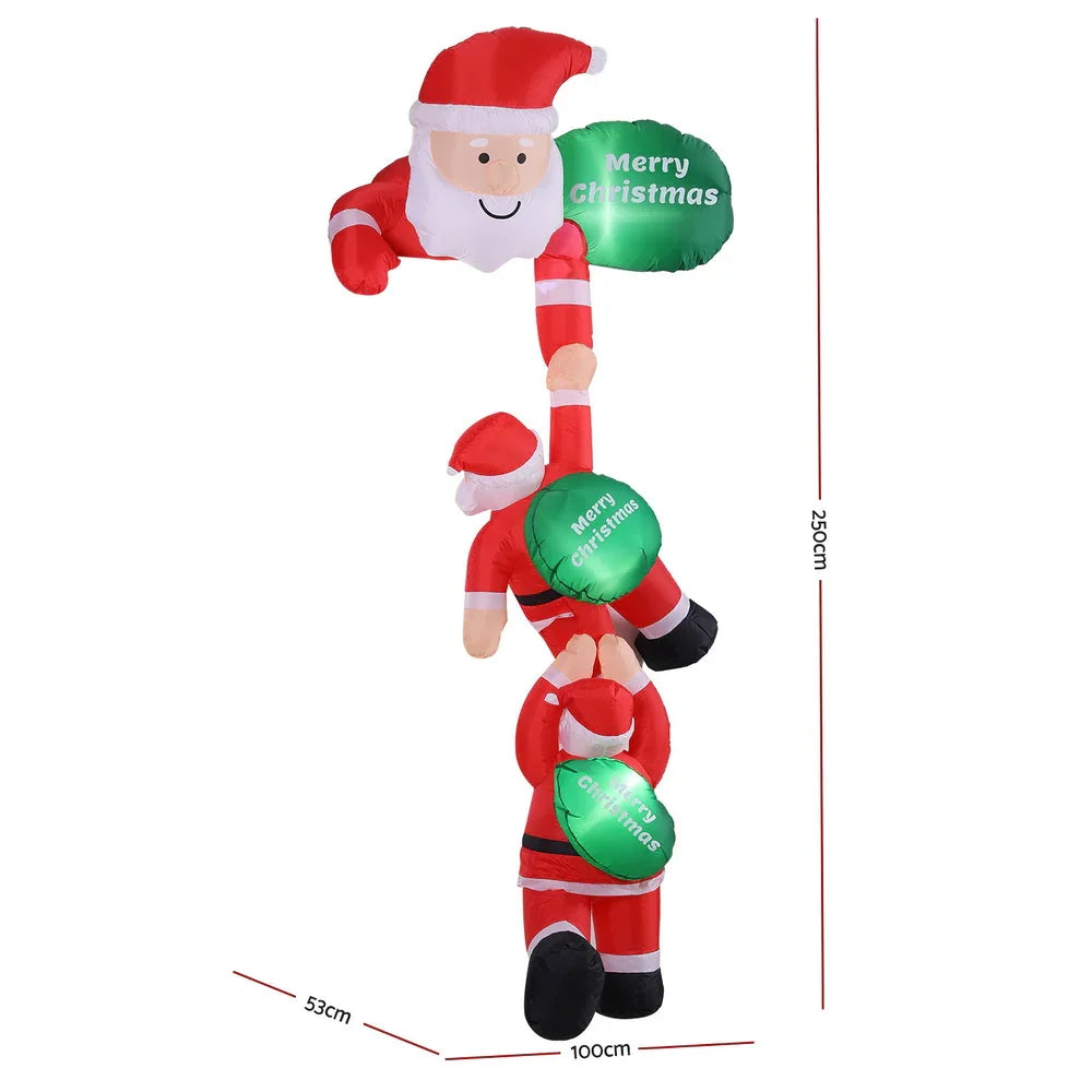 Jingle Jollys Christmas Inflatable Climbing Santa 2.5M Height LED Deco ...