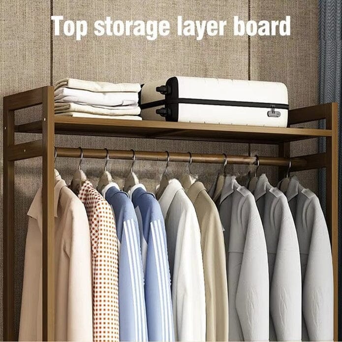 Bamboo Clothes Rack Garment Closet Storage Organizer Hanging Rail Shel ...