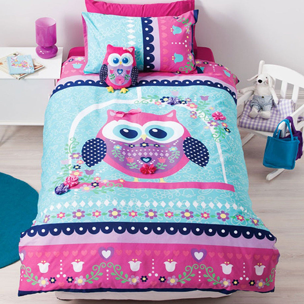 Cubby House Reversible Pretty Owl Quilt Cover Set Single| KingsWarehouse