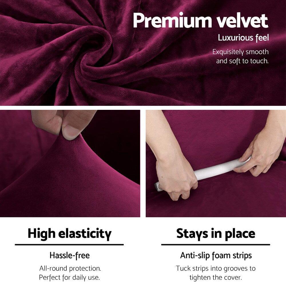 Sofa Cover Couch Covers 3 Seater Velvet Ruby Red| KingsWarehouse