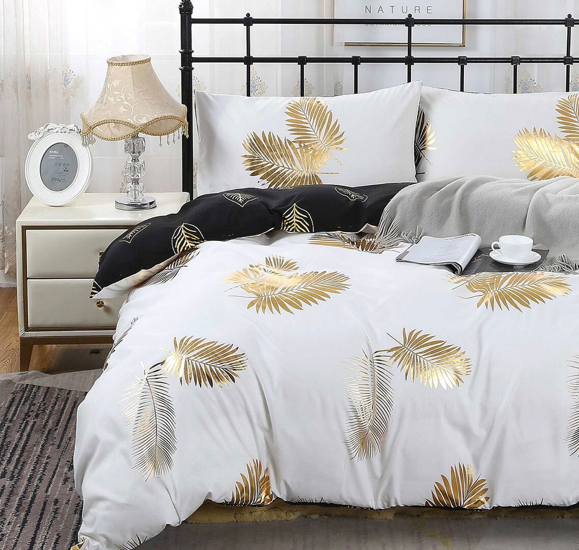 Reversible Design Leaves King Size Bed Quilt/Doona/Duvet Cover Set ...