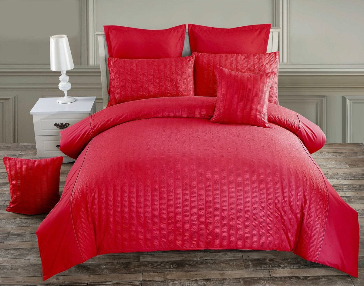 Seersucker Super King Size Quilt/Doona/Duvet Cover Set - Red ...